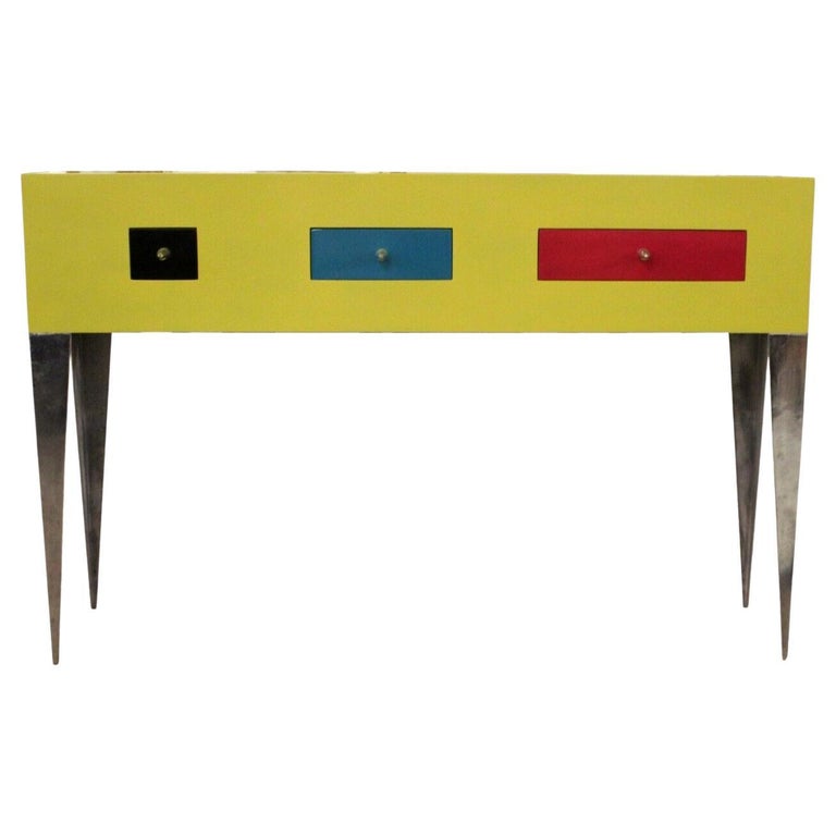 Vintage Memphis Style Yellow and Chrome Console Occasional Foyer Table ...