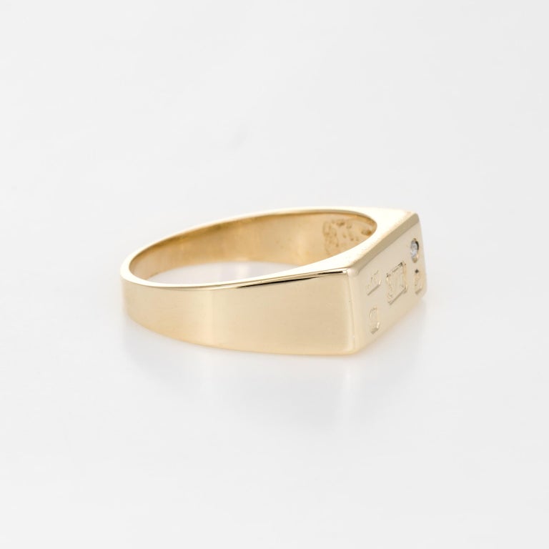 Vintage Mens English Assay Ring 9k Gold Signet Ingot Diamond 12 Estate ...