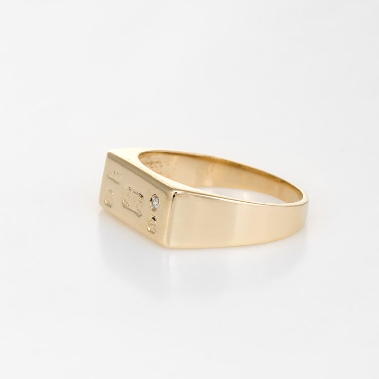 Vintage Mens English Assay Ring 9k Gold Signet Ingot Diamond 12 Estate ...