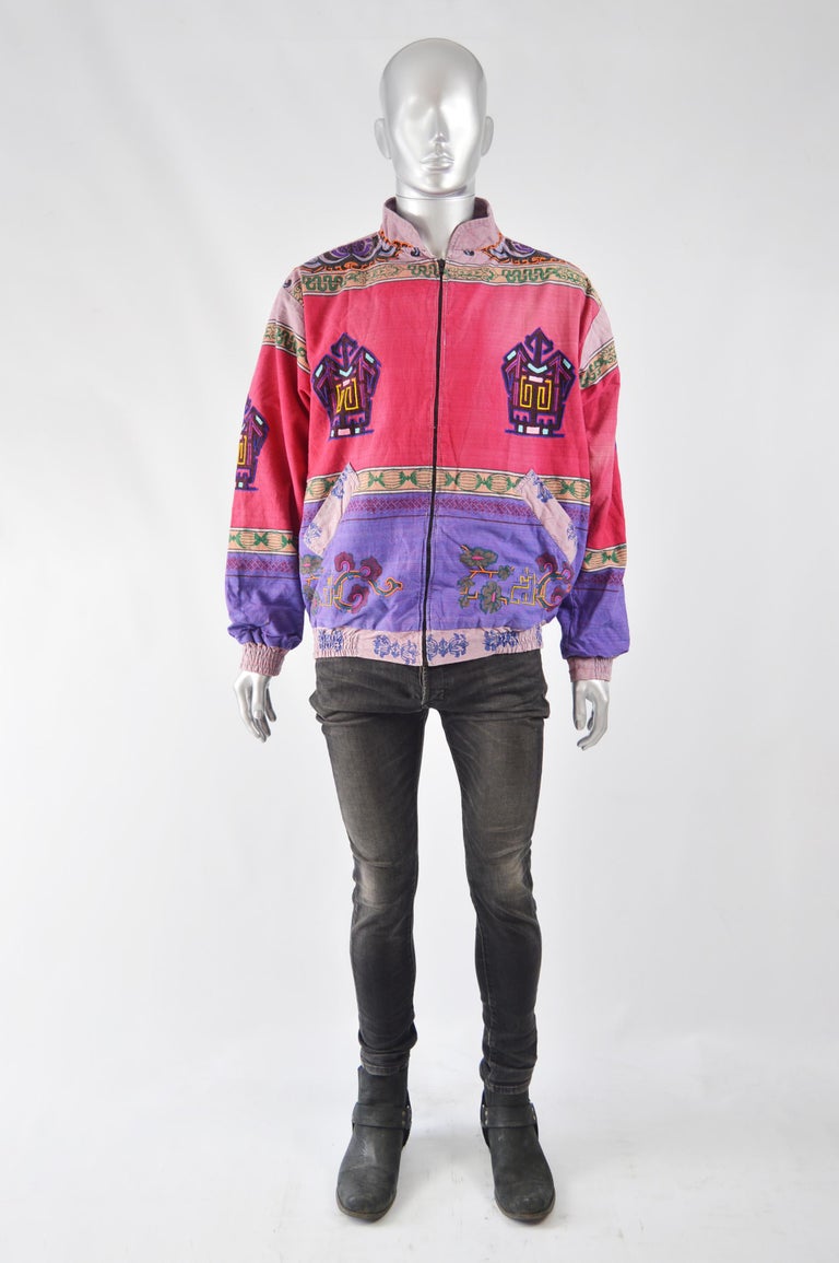 Vintage Men's Hand Made in Nepal Embroidered Bomber Jacket at 1stDibs ...