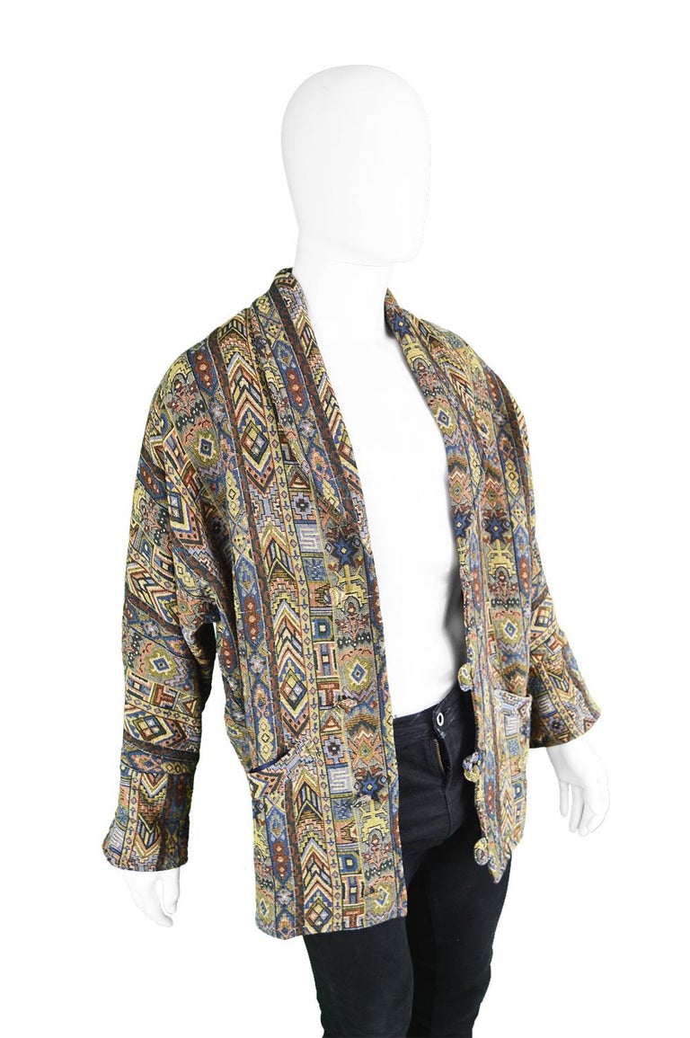 Vintage Men's Indian Hand Loomed Woven Tapestry Patterned Jacket, 1980s ...