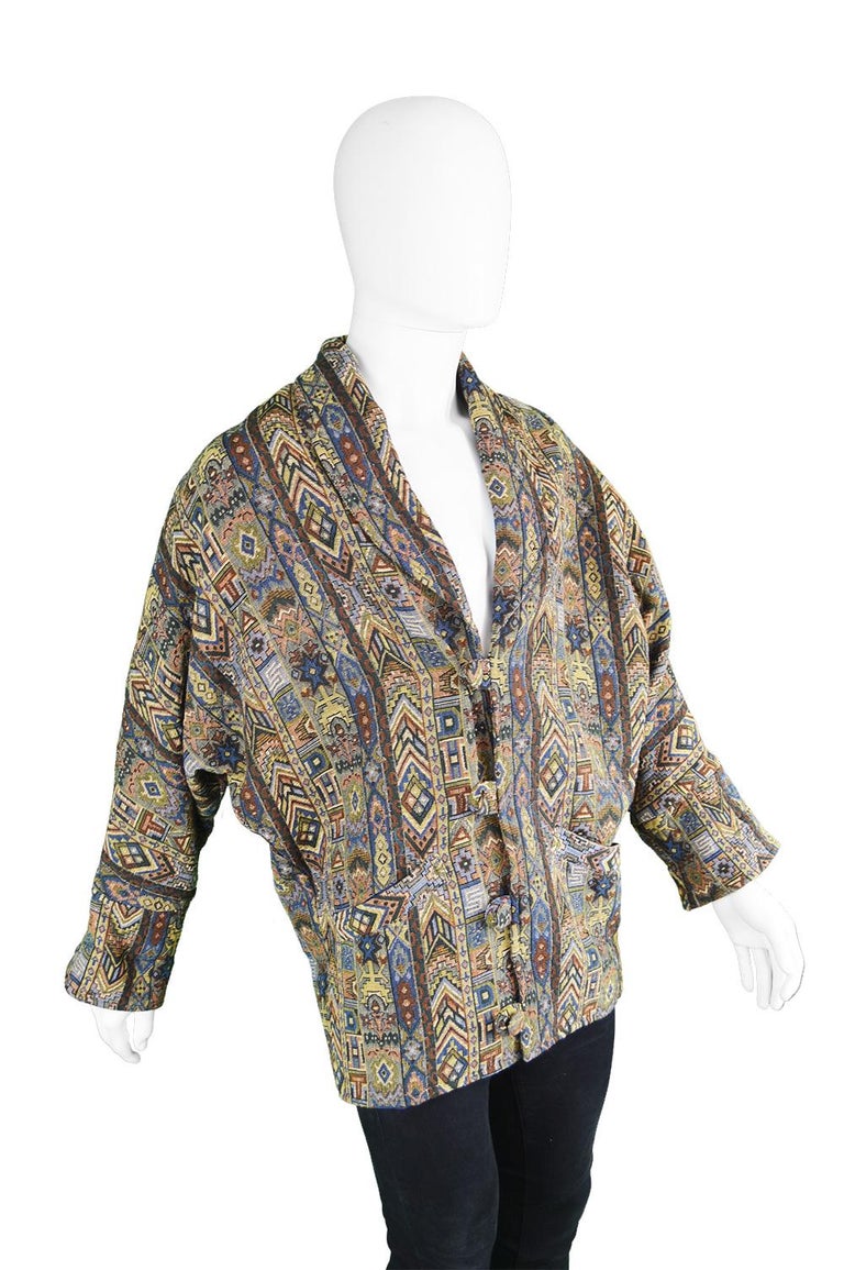 Vintage Men's Indian Hand Loomed Woven Tapestry Patterned Jacket, 1980s ...