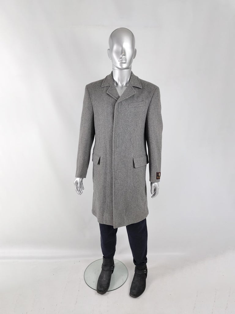 Vintage Mens Italian Wool and Cashmere Grey Knit Overcoat Covert Coat ...