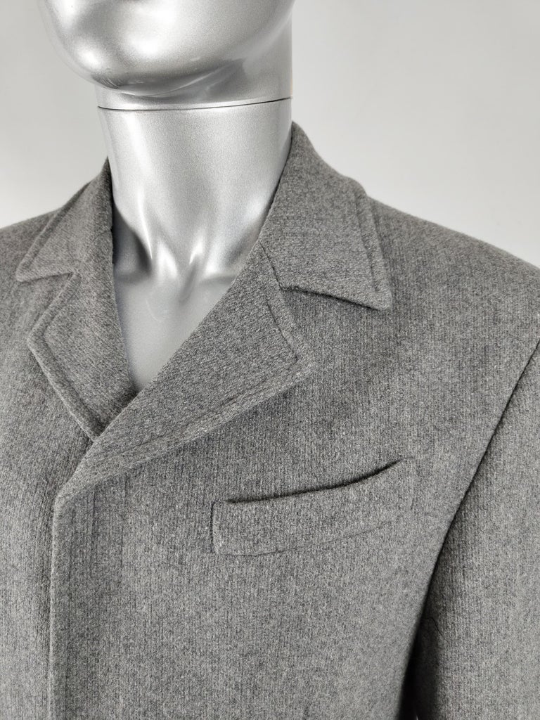 Vintage Mens Italian Wool and Cashmere Grey Knit Overcoat Covert Coat ...