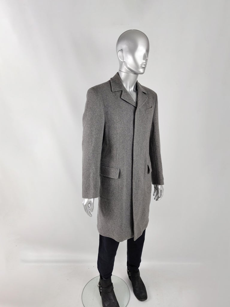 Vintage Mens Italian Wool and Cashmere Grey Knit Overcoat Covert Coat ...