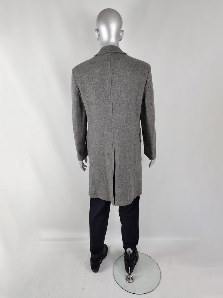 Vintage Mens Italian Wool and Cashmere Grey Knit Overcoat Covert Coat ...