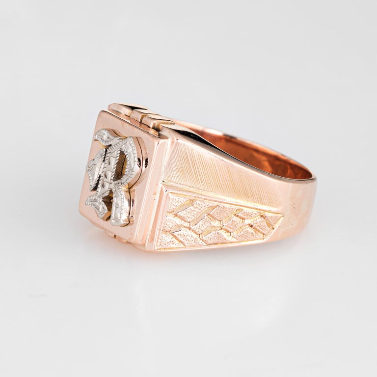 Vintage Mens Letter R Signet Ring 10 Karat Rose Gold Estate Fine ...