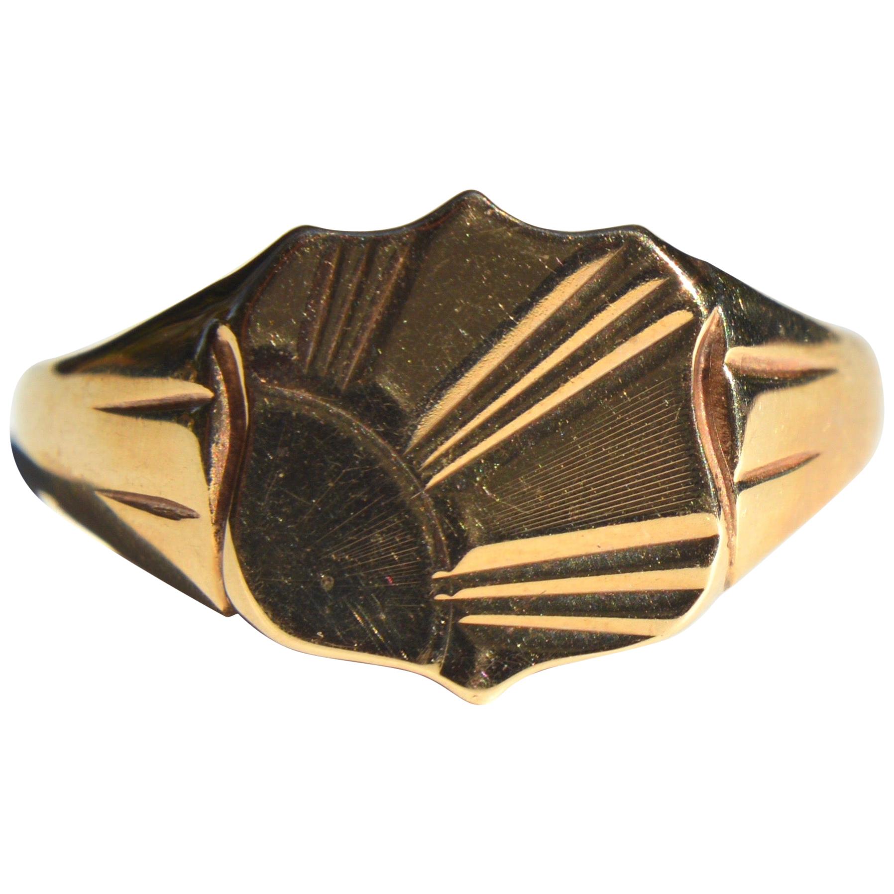 Vintage Men's Midcentury Sun Shield Signet 9 Karat Gold English Ring at ...