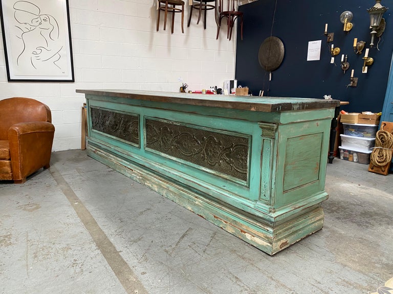 Vintage Merchant's Counter with Drawers and Hammered Tin Details For ...