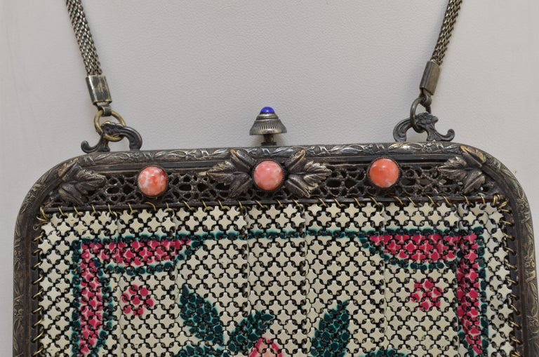 Vintage Mesh Purse with Rose Motif at 1stDibs