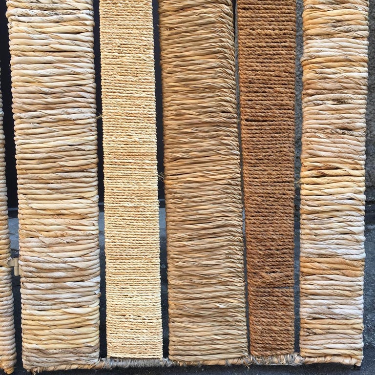 Vintage Metal and Wicker Folding Screen or Room Divider For Sale at 1stDibs