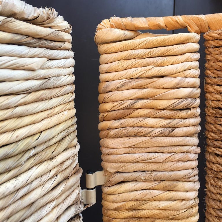 Vintage Metal and Wicker Folding Screen or Room Divider For Sale at 1stDibs