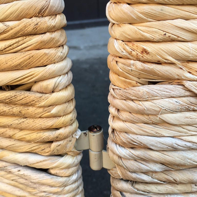 Vintage Metal and Wicker Folding Screen or Room Divider For Sale at 1stDibs