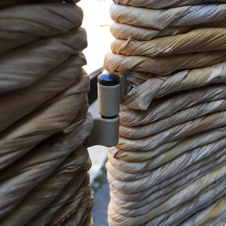 Vintage Metal and Wicker Folding Screen or Room Divider For Sale at 1stDibs