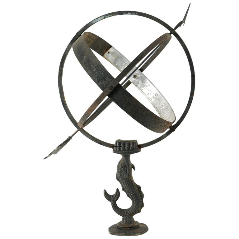 Vintage Metal Armillary With Fish Base at 1stDibs