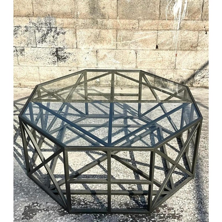Vintage Metal Girder Octagon Coffee Table For Sale at 1stDibs