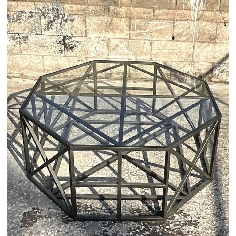 Vintage Metal Girder Octagon Coffee Table For Sale at 1stDibs