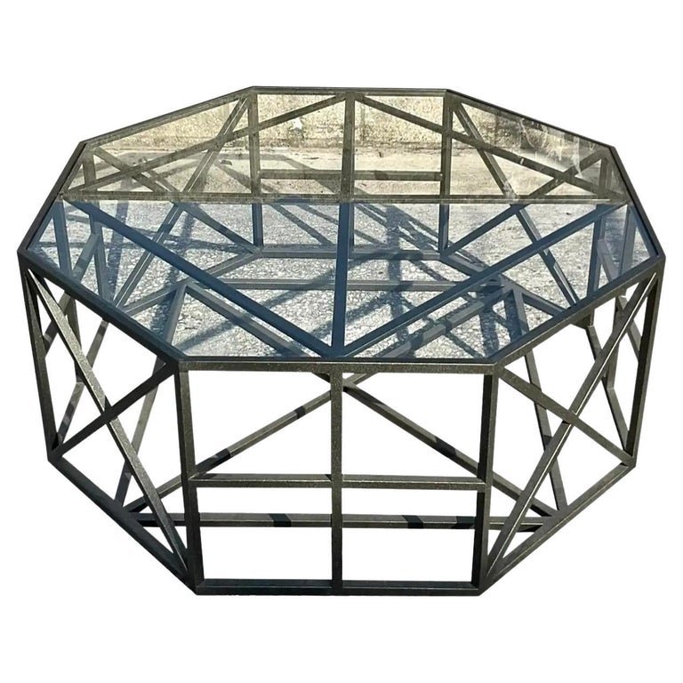Vintage Metal Girder Octagon Coffee Table For Sale at 1stDibs