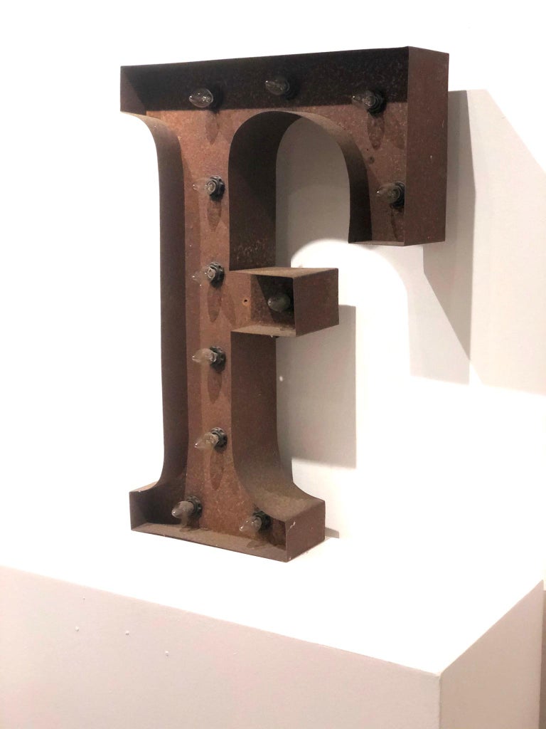 Vintage Metal Letter F Lighted Sign For Sale at 1stDibs