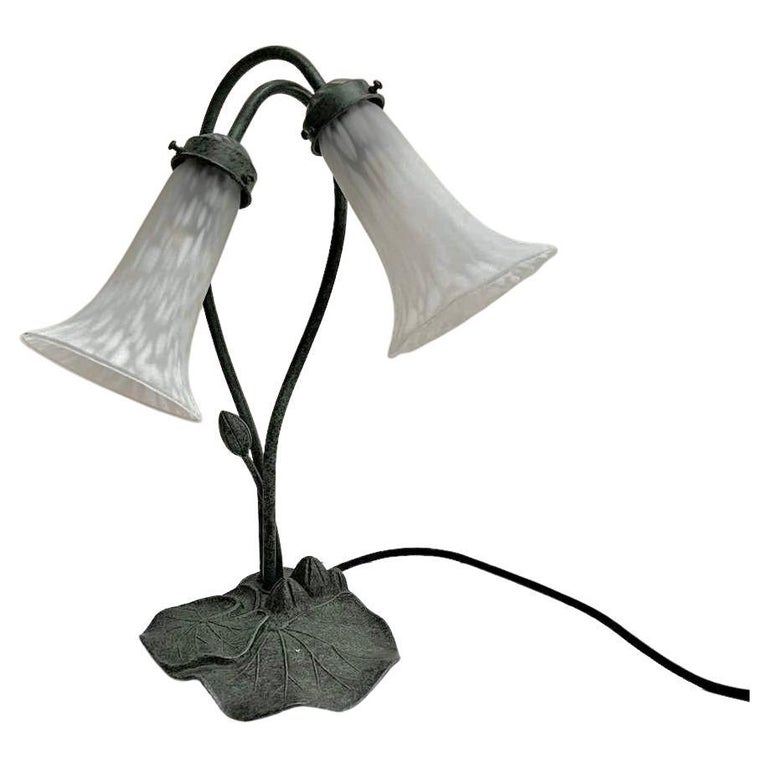 Vintage Metal Lily Pad Table Lamp with Two White Lily Shades, Belgium For Sale at 1stDibs