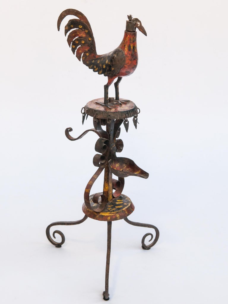 Vintage Metal Oil Lamp Rooster Motif Original Color Rural Nepal Mid ...