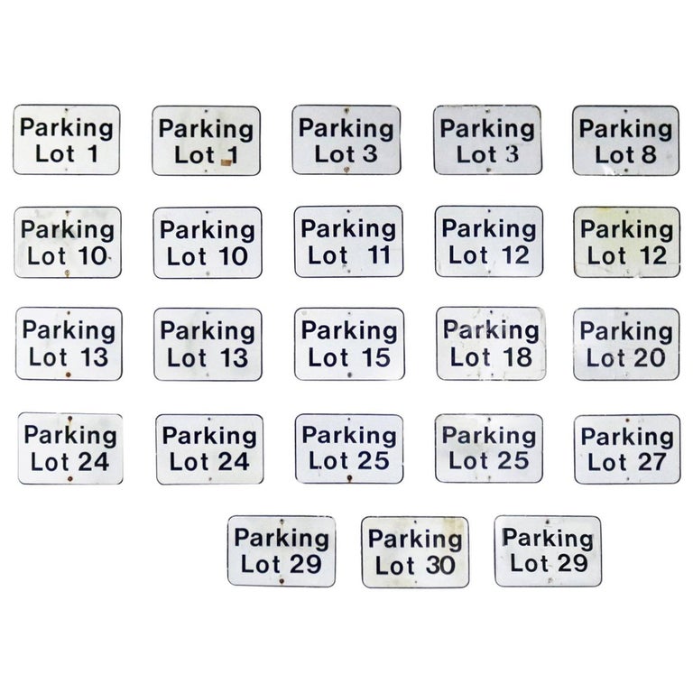 Vintage Metal Parking Lot Number Signs For Sale at 1stDibs