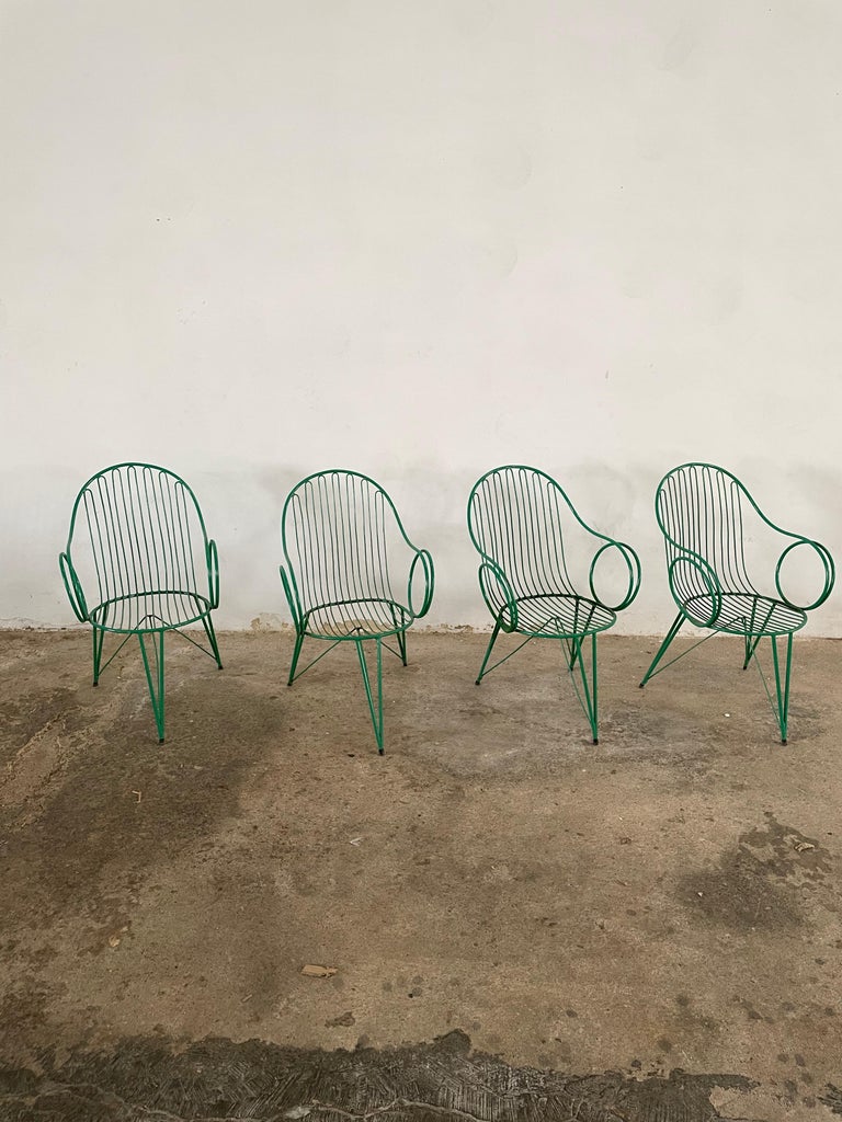 Vintage Metal Three-Legged Garden Chair Set, France, 1940s For Sale at ...