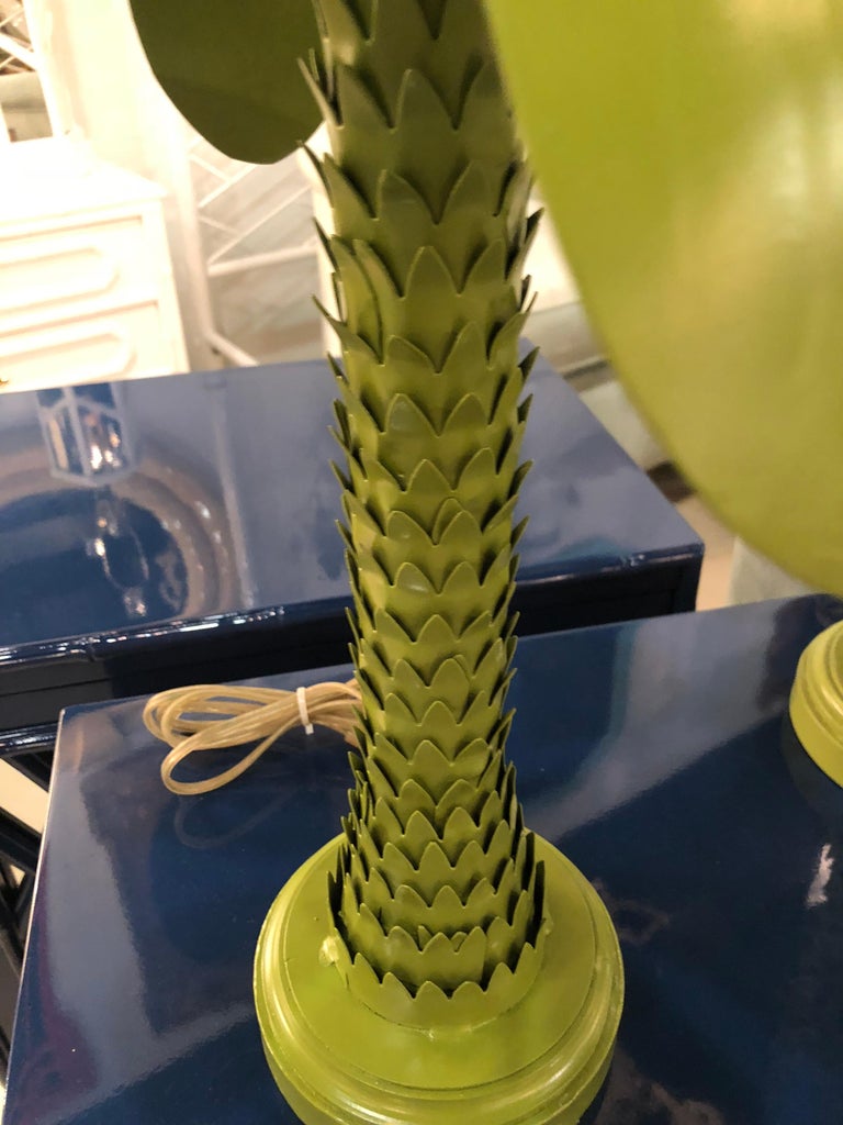 Vintage Metal Tole Palm Tree Leaf Leaves Table Lamps, Pair at 1stDibs