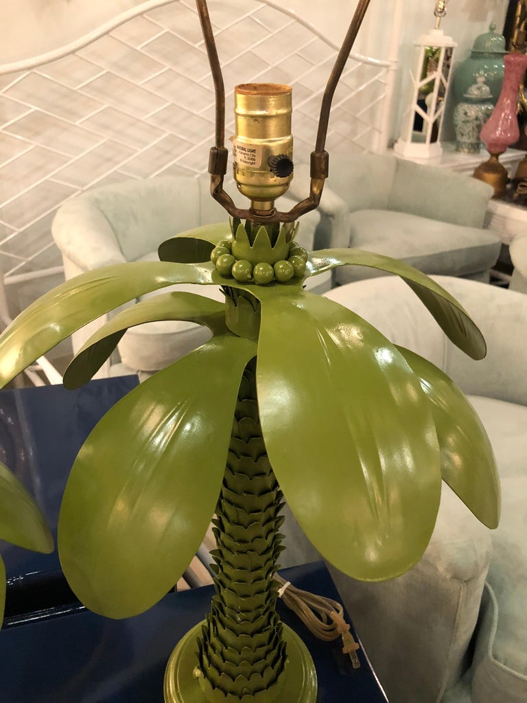 Vintage Metal Tole Palm Tree Leaf Leaves Table Lamps, Pair at 1stDibs