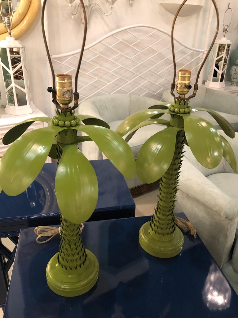 Vintage Metal Tole Palm Tree Leaf Leaves Table Lamps, Pair at 1stDibs