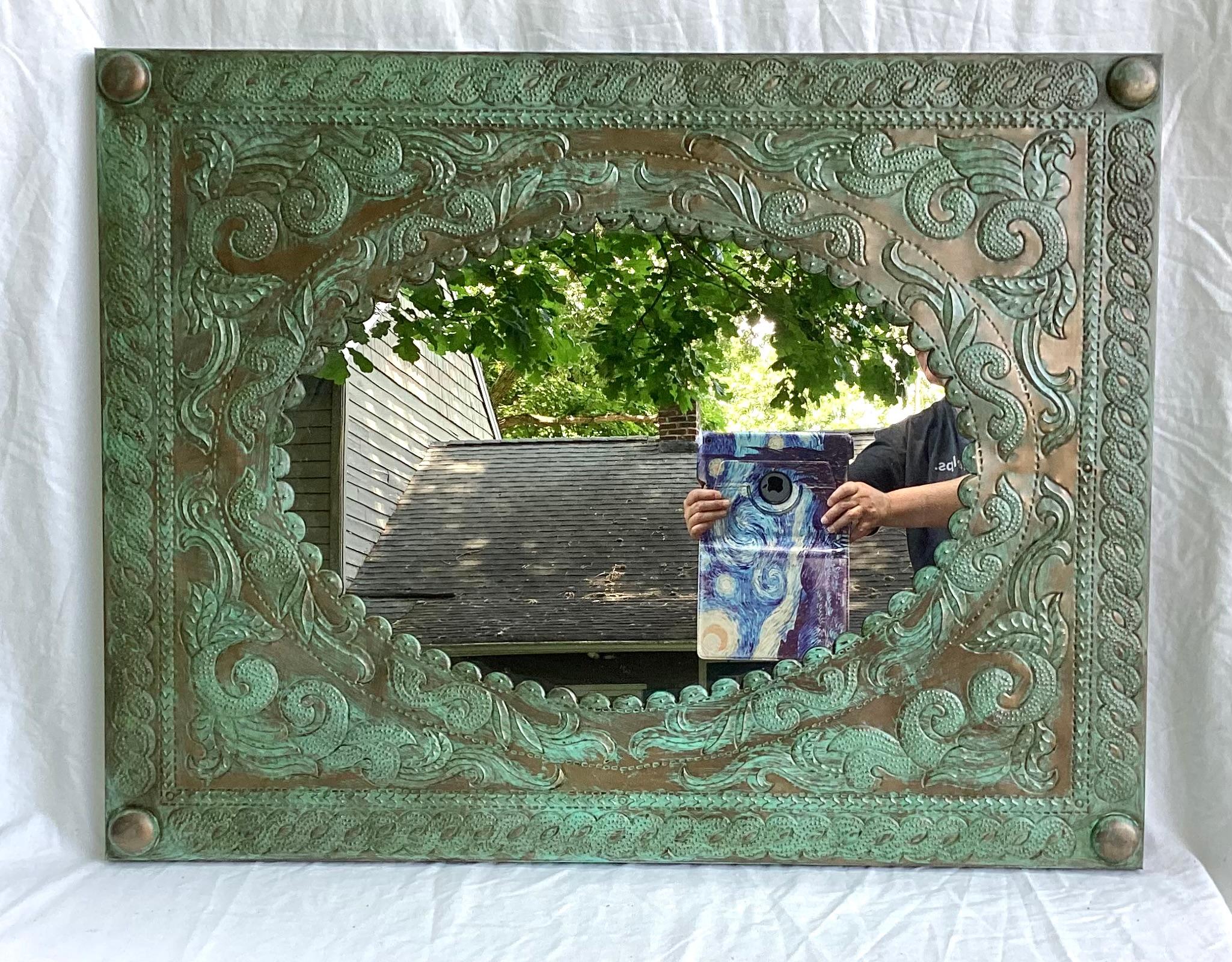 Vintage Mexican Punched or Pressed Tin Wall Mirror For Sale at 1stDibs