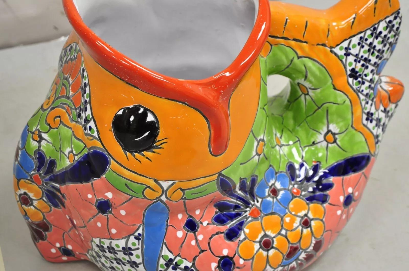 Vintage Mexican Talavera Blue Orange Hand Painted Pottery Fish Planters ...