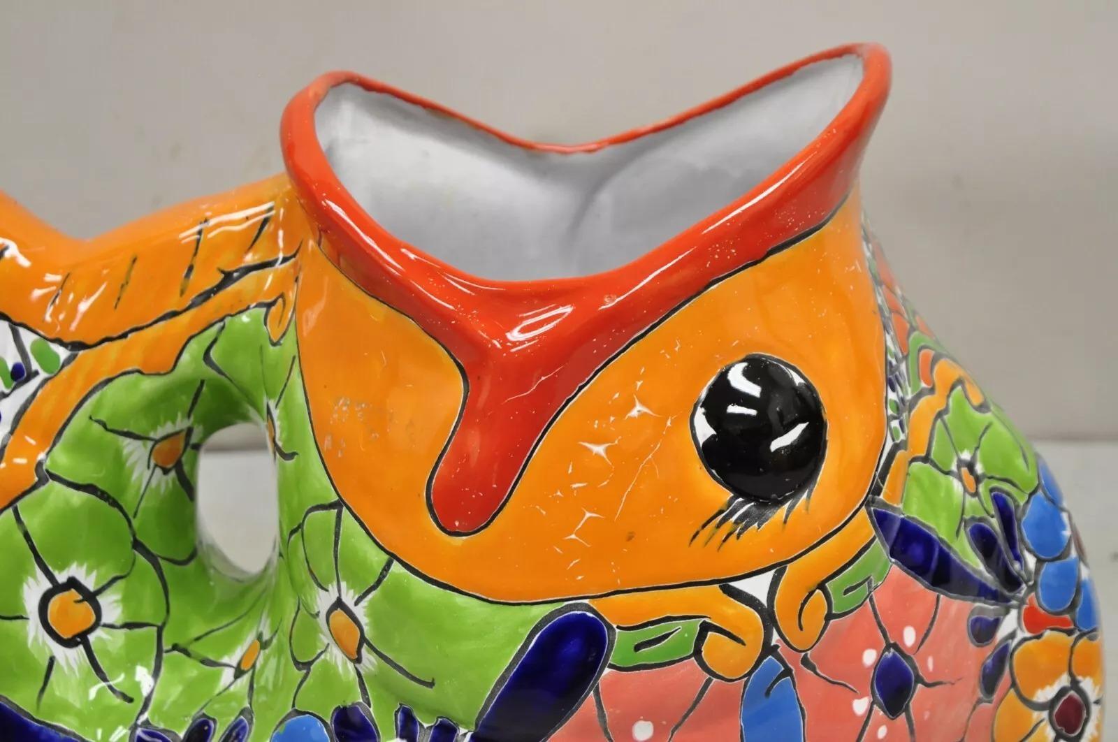 Vintage Mexican Talavera Blue Orange Hand Painted Pottery Fish Planters ...