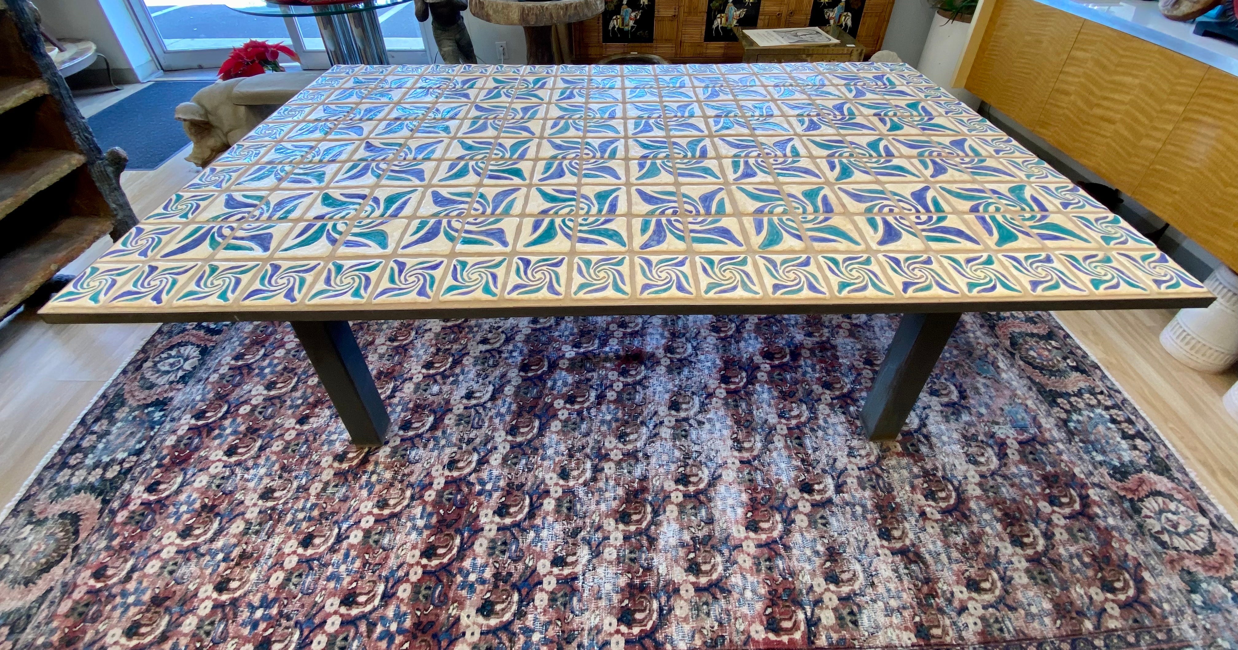 Vintage Mexican Tile Dining Table For Sale at 1stDibs
