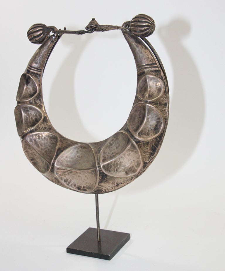 Vintage Miao Silver Ceremonial Necklace on Custom Stand, Laos at 1stDibs