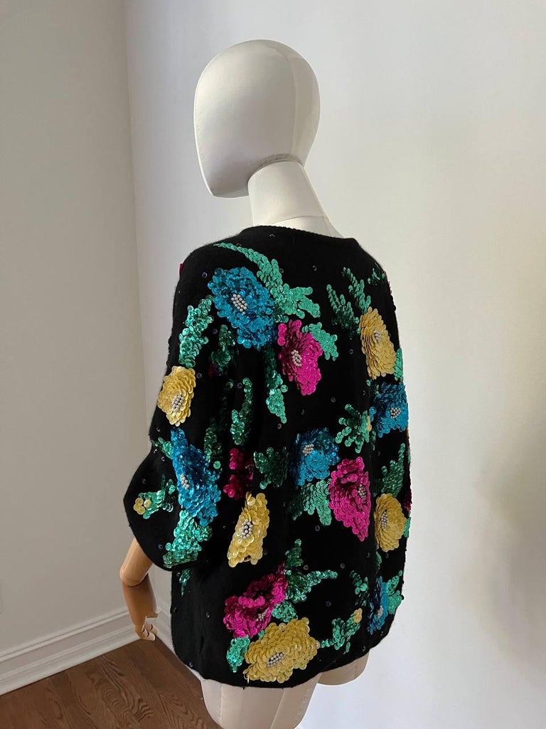 Vintage Michelle Yim for Zimble Sequin Flower Wool Sweater, 1980s For ...