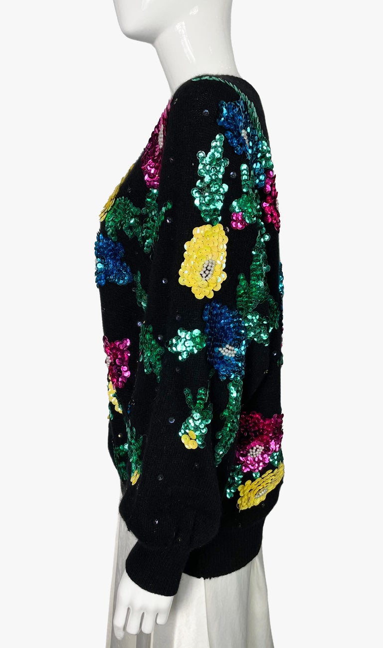 Vintage Michelle Yim for Zimble Sequin Flower Wool Sweater, 1980s For ...