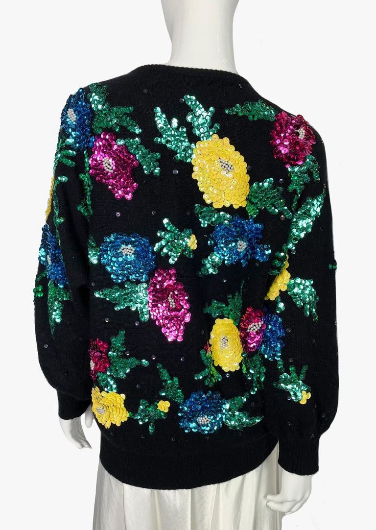 Vintage Michelle Yim for Zimble Sequin Flower Wool Sweater, 1980s For ...