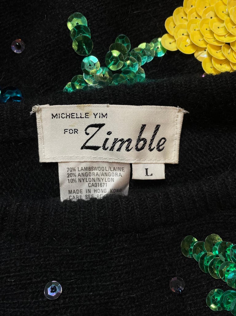Vintage Michelle Yim for Zimble Sequin Flower Wool Sweater, 1980s For ...
