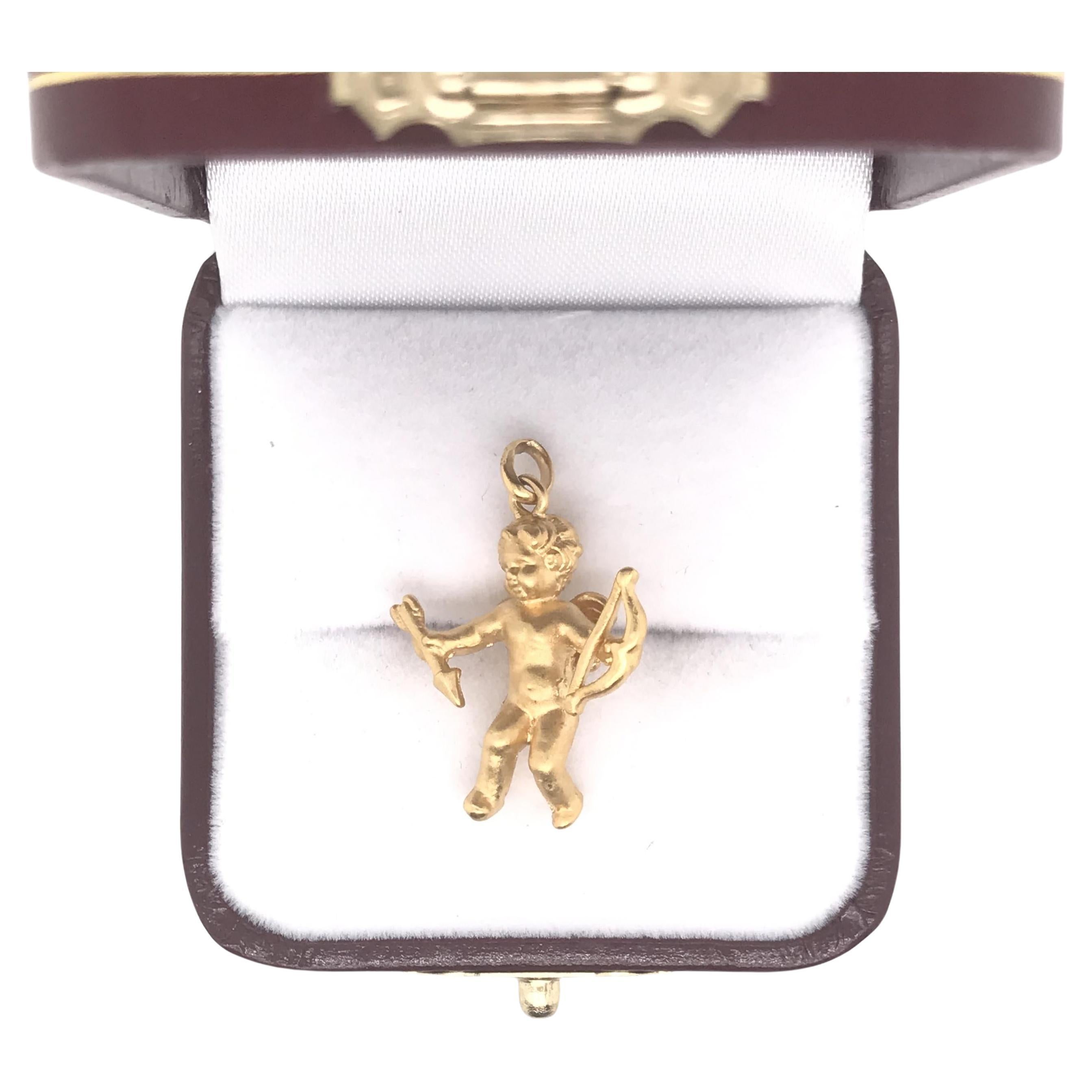Mid Century 18 Karat Gold Cupid Cherub Figure Love Charm Pendant ...