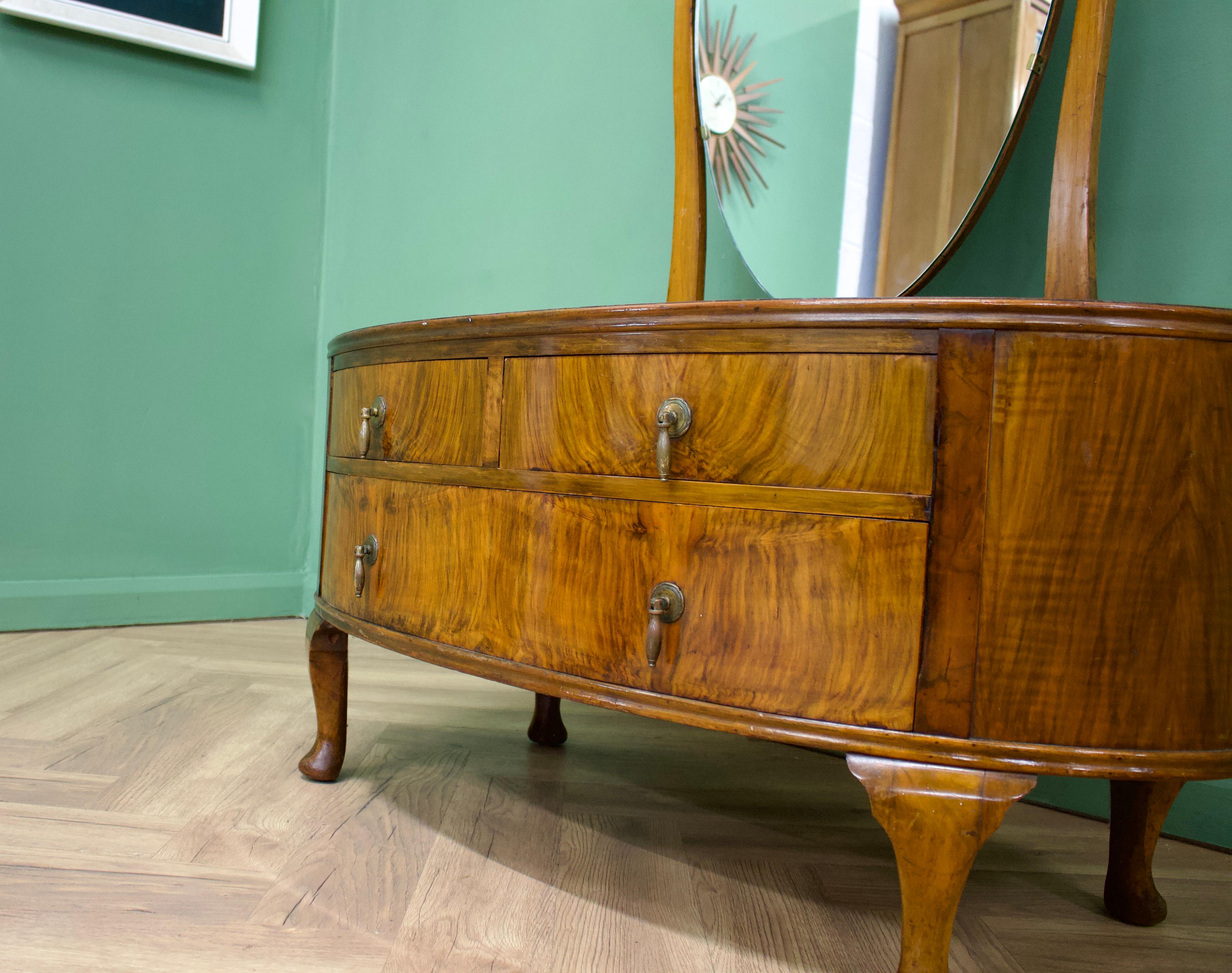 Vintage Mid Century Art Deco Style Burr Walnut Dressing Table For Sale ...