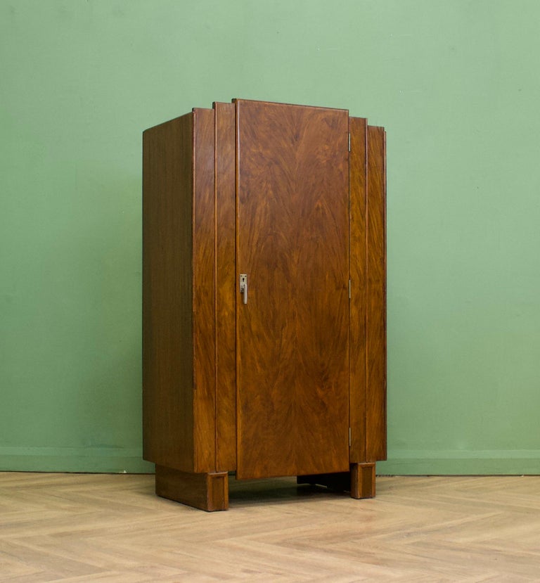 Vintage Mid Century Art Deco Walnut Tallboy Linen Cabinet Press