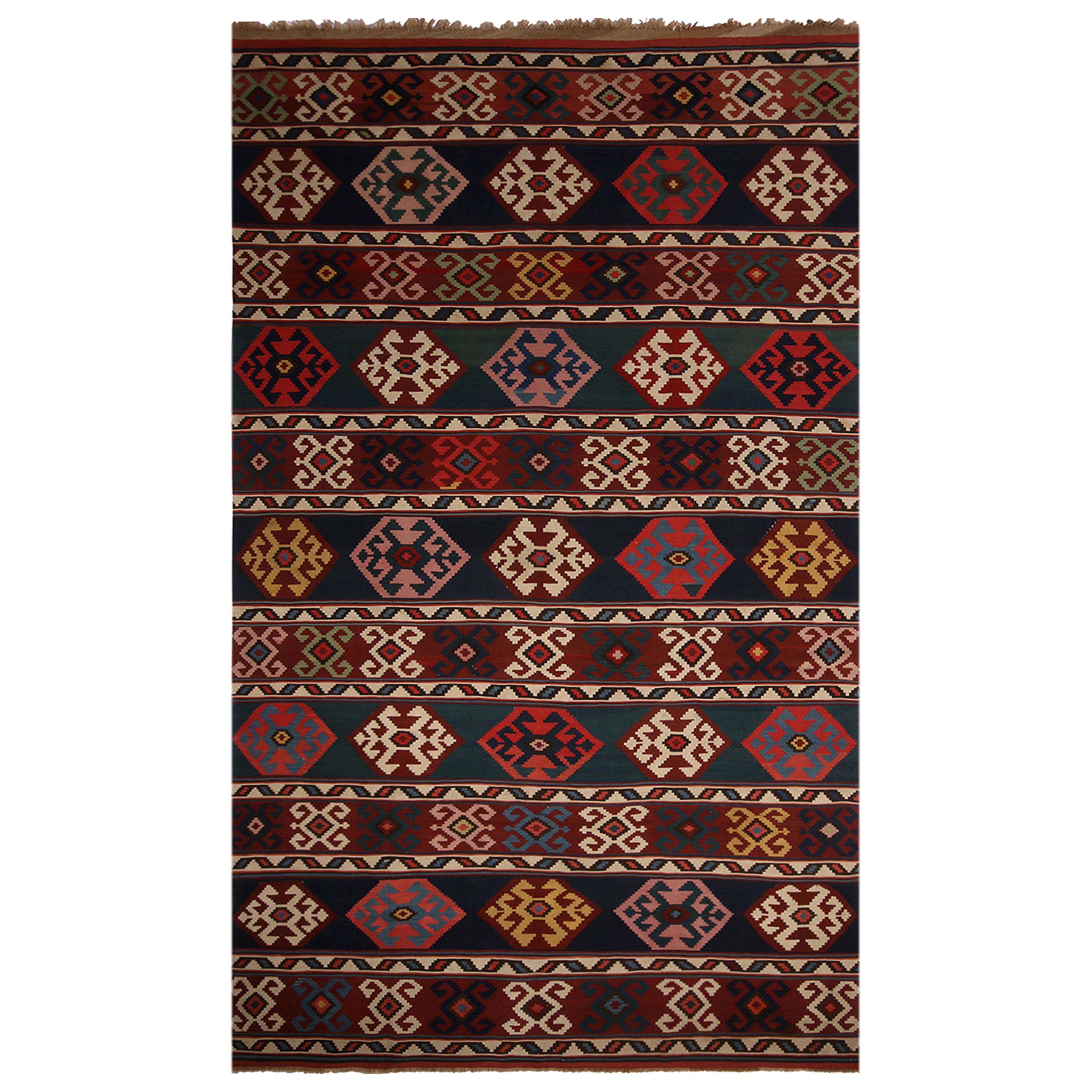 Vintage Midcentury Green and Yellow Wool Rug with Multi-Color Accents ...