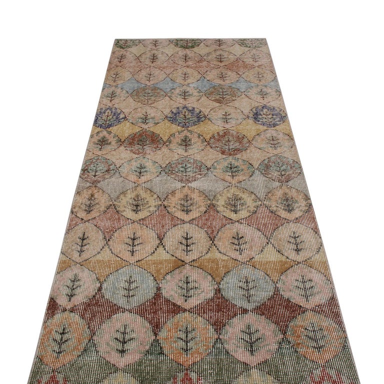 Vintage Midcentury Beige Rainbow Wool Runner with Floral Patterns at ...