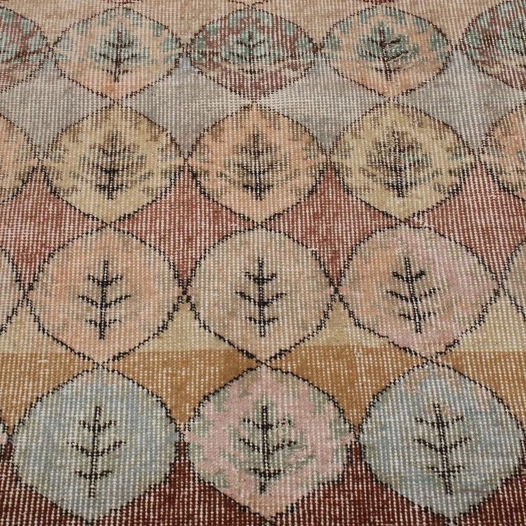 Vintage Midcentury Beige Rainbow Wool Runner with Floral Patterns at ...