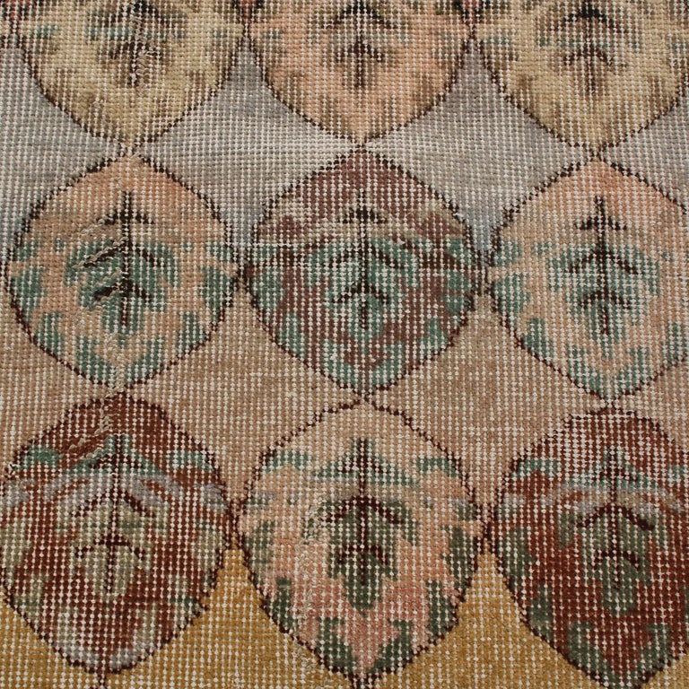 Vintage Midcentury Beige Rainbow Wool Runner with Floral Patterns at ...