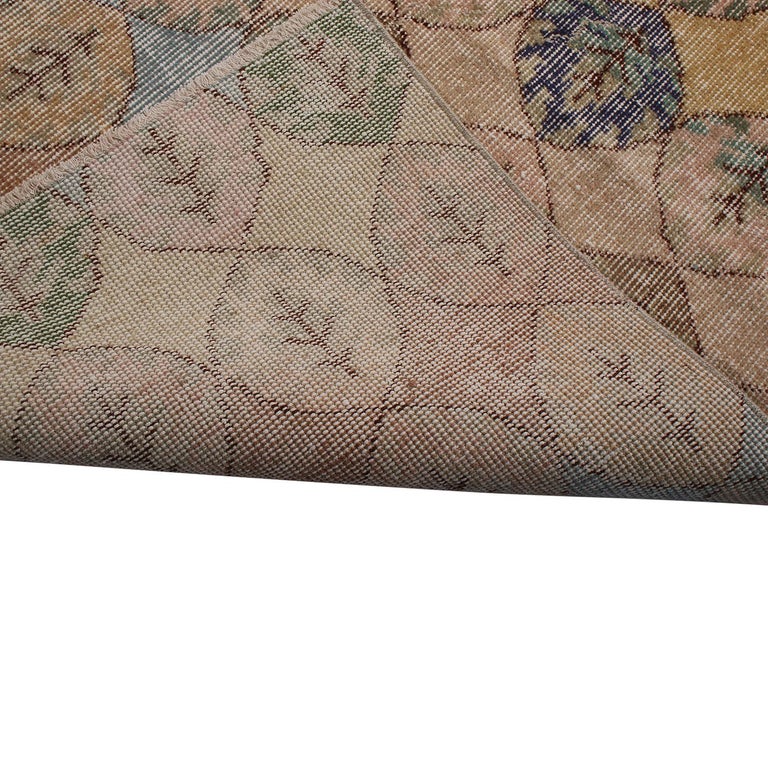 Vintage Midcentury Beige Rainbow Wool Runner with Floral Patterns at ...