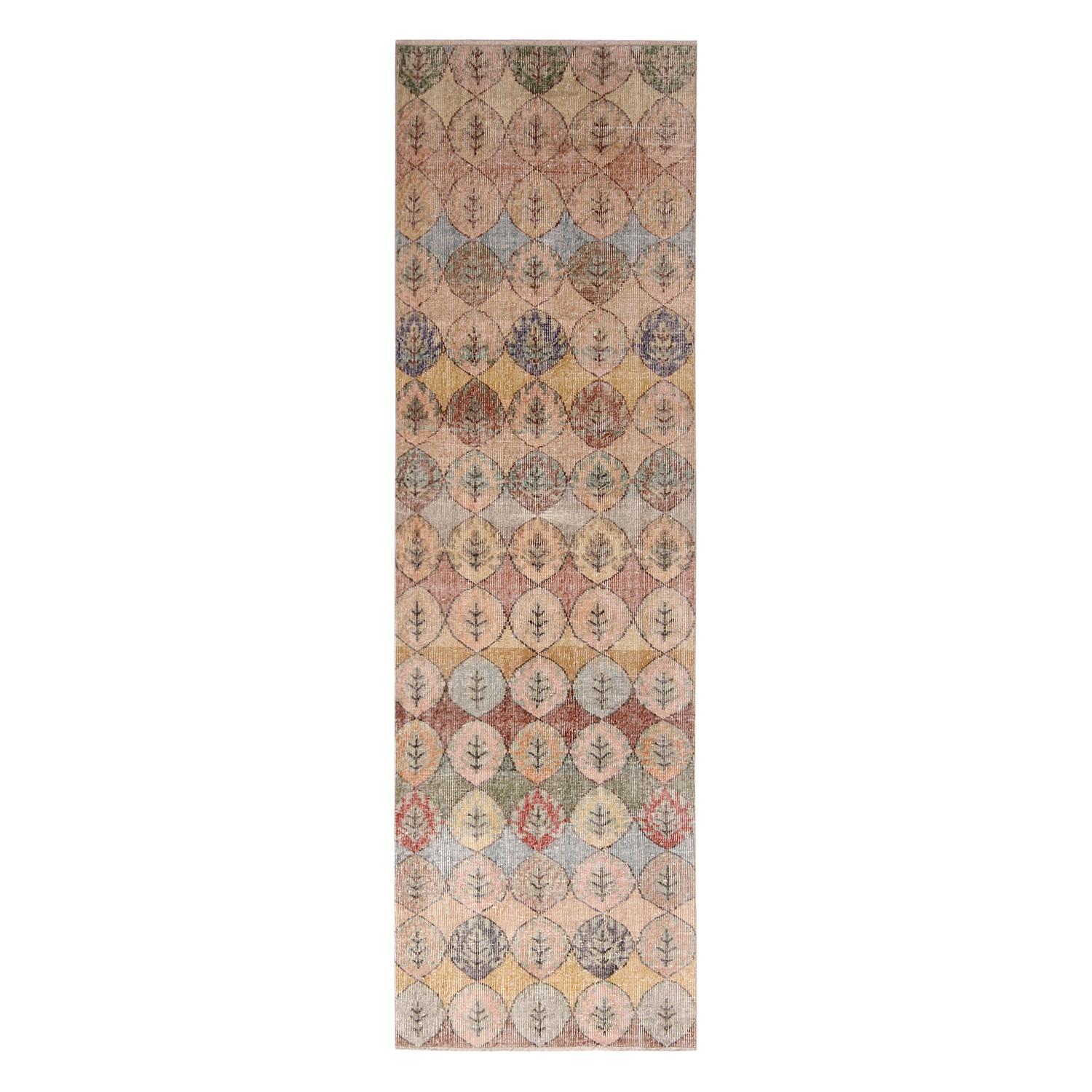 Vintage Midcentury Beige Rainbow Wool Runner with Floral Patterns at ...