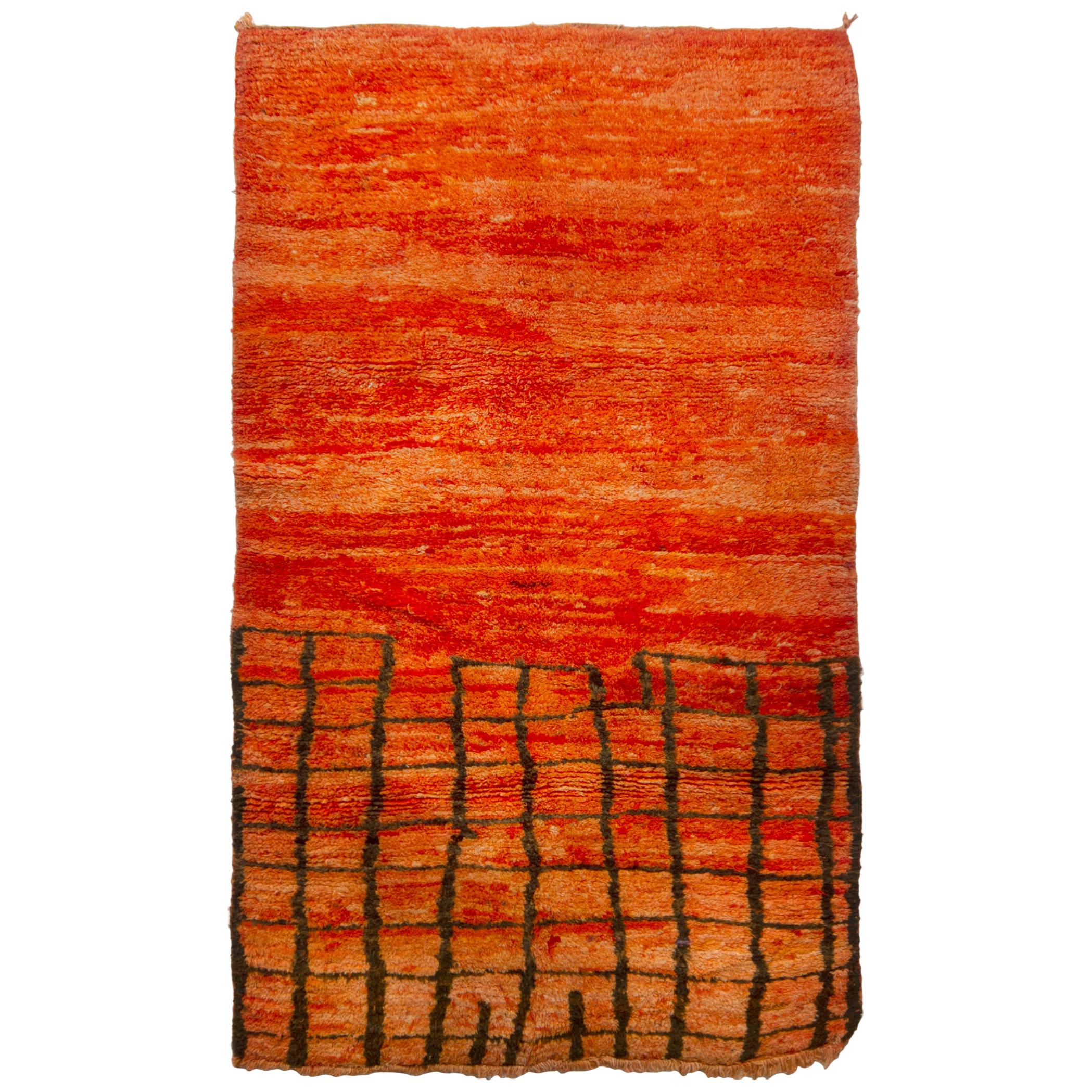 Vintage Midcentury Berber Moroccan Orange and Red Wool Rug For Sale at ...