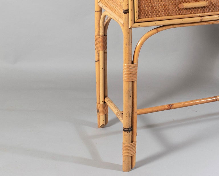 Vintage Mid Century Boho Bamboo Rattan Two Drawer Vanity Dressing Table ...